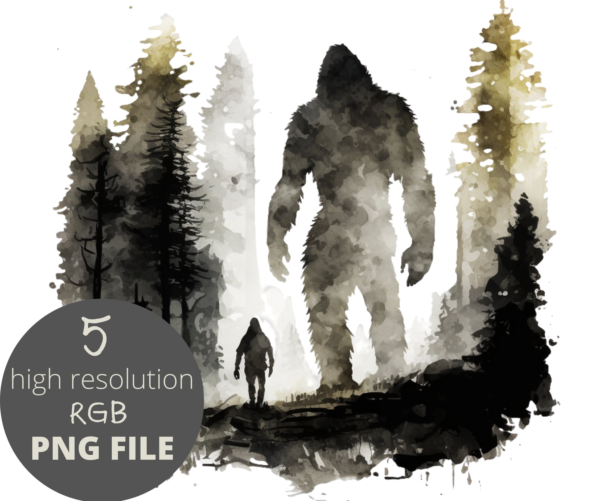 5pc Bigfoot Water Color PNG Bundle Sasquatch Yeti Hiking - Etsy