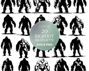 Bigfoot Silhouette Line Art Svg Bundle, Sasquatch Yeti Clipart, POD ...
