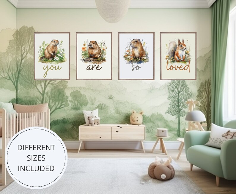 Printable Nursery Room Animals Watercolor Wall Art Decor, Set of 4 JPG ...