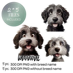 5pc Cartoon Labradoodle Dog Face Portrait Clipart PNG Bundle, Cute Dog ...