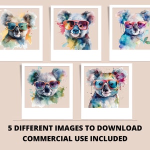 5 Cute Koala Sunglasses Water Color Animal PNG Bundle, Animal Clipart ...