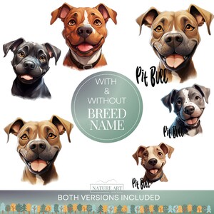 5pc Cartoon Pit Bull Head PNG Bundle, Cute Puppy POD Allowed Digital ...