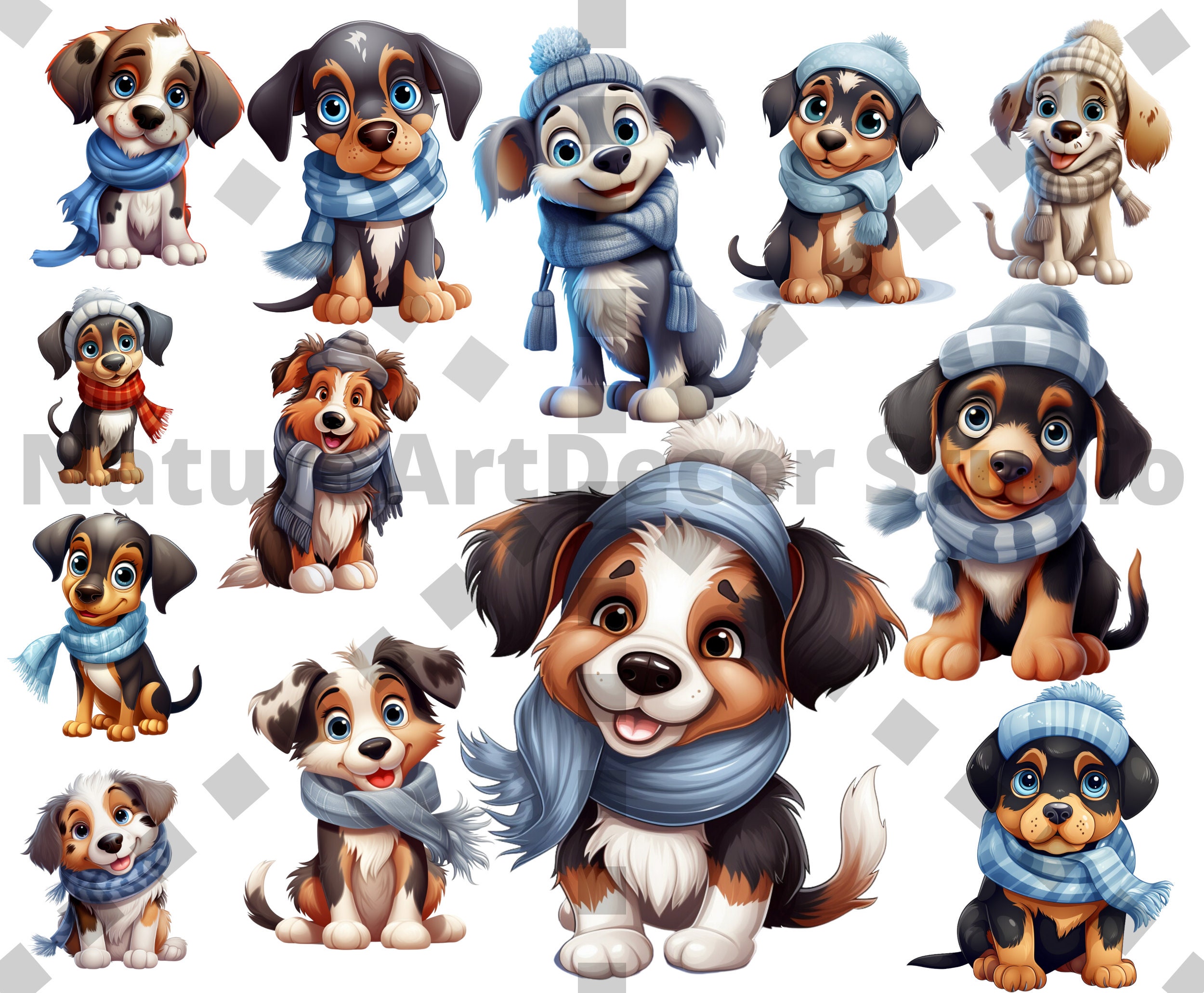 Cute Cartoon Winter Dogs 50 Pc PNG Bundle Cute Puppy With - Etsy
