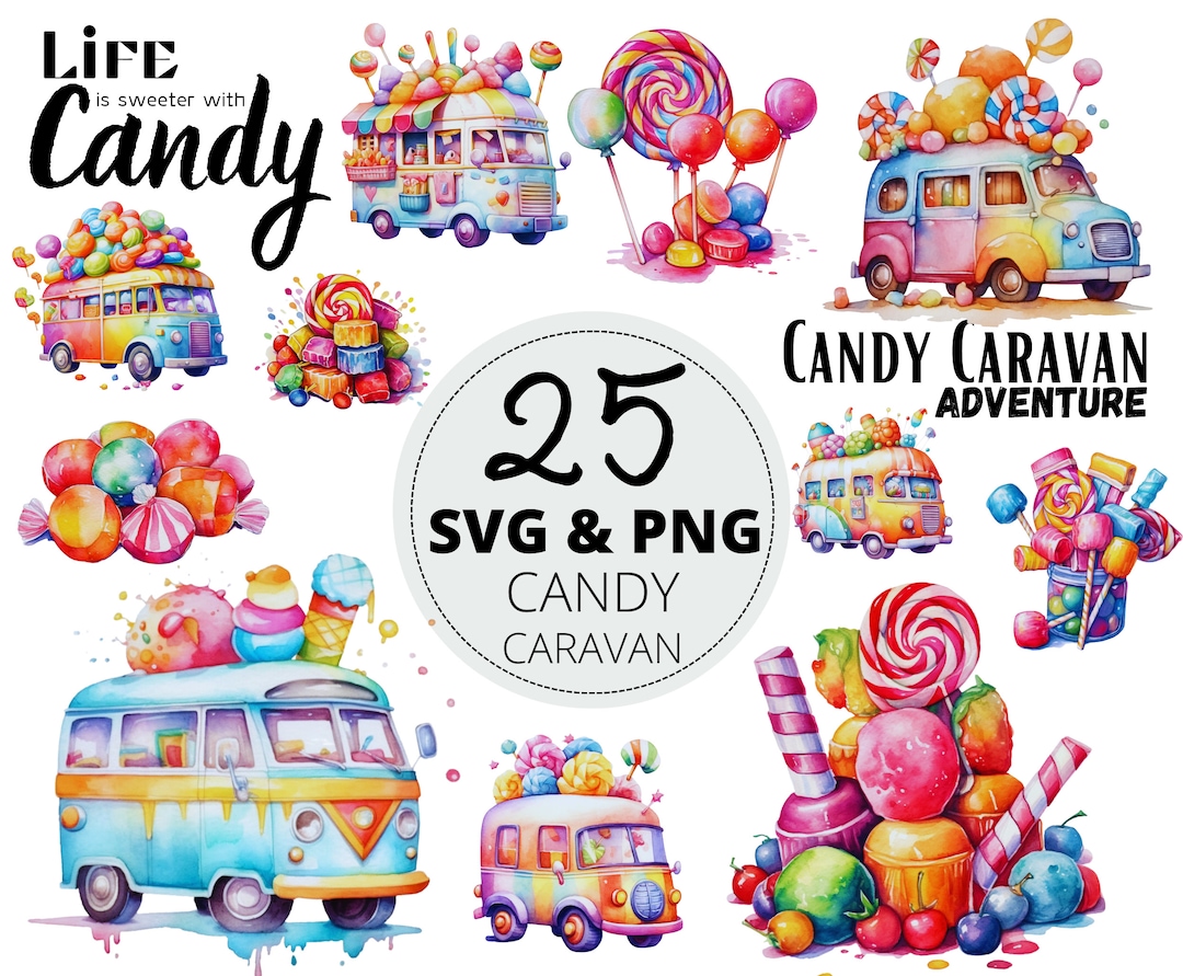 25pc Sweet Candy Caravan PNG Bundle, Colorful Camping Cut Files, Cute ...