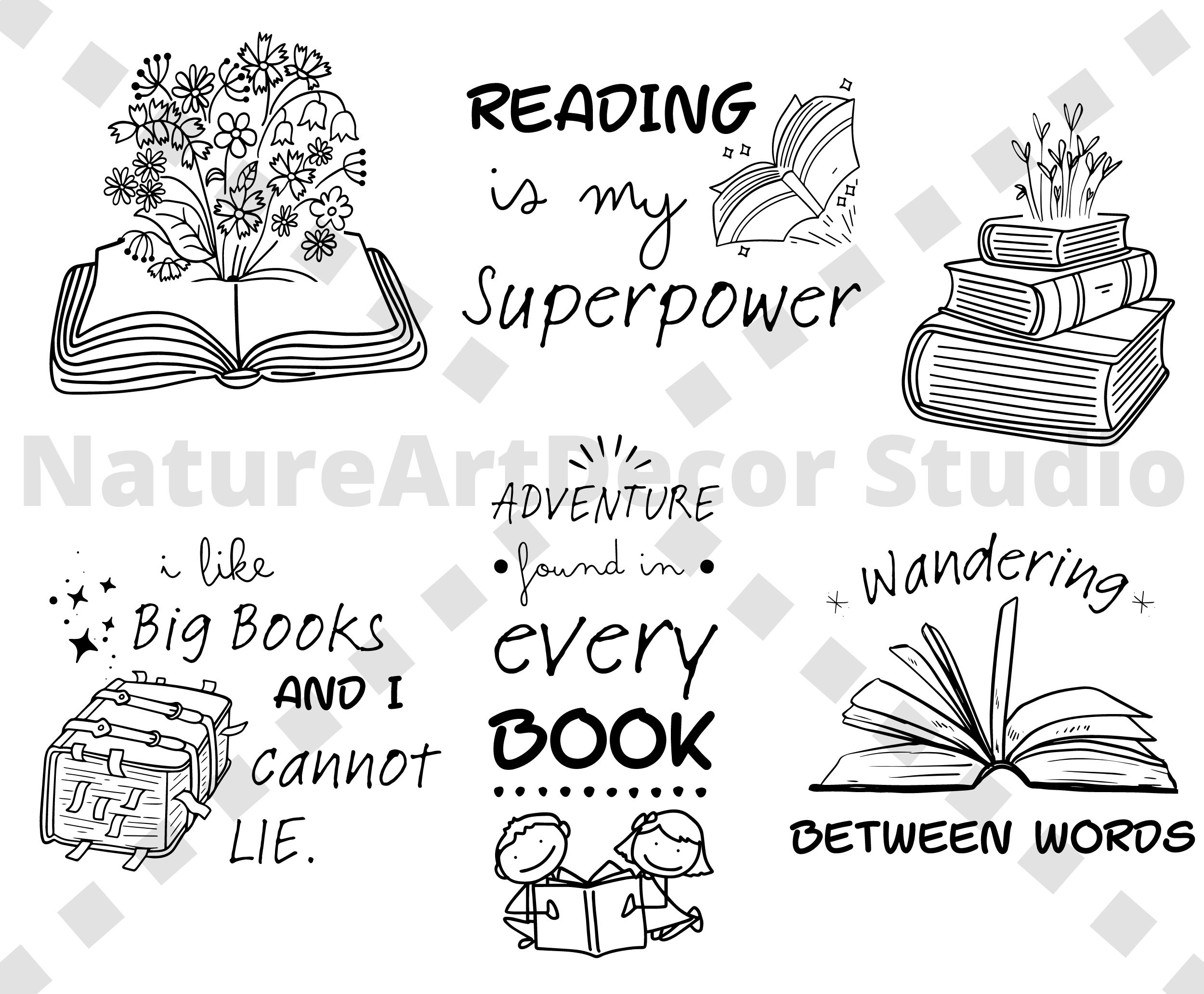Book Lovers Svg PNG Dxf Eps Clipart Bundle 25 Pc Bookish - Etsy
