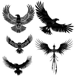 Thunderbird Silhouette Line Art Svg Bundle, Bird Monster Cryptid ...
