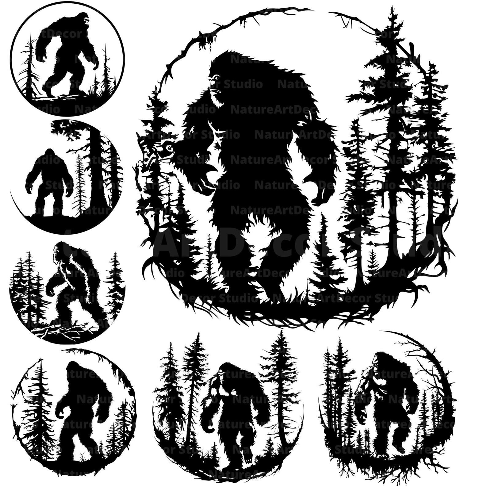 Bigfoot Silhouette Line Art Svg Bundle, Yeti, Sasquatch Cryptid Clipart ...