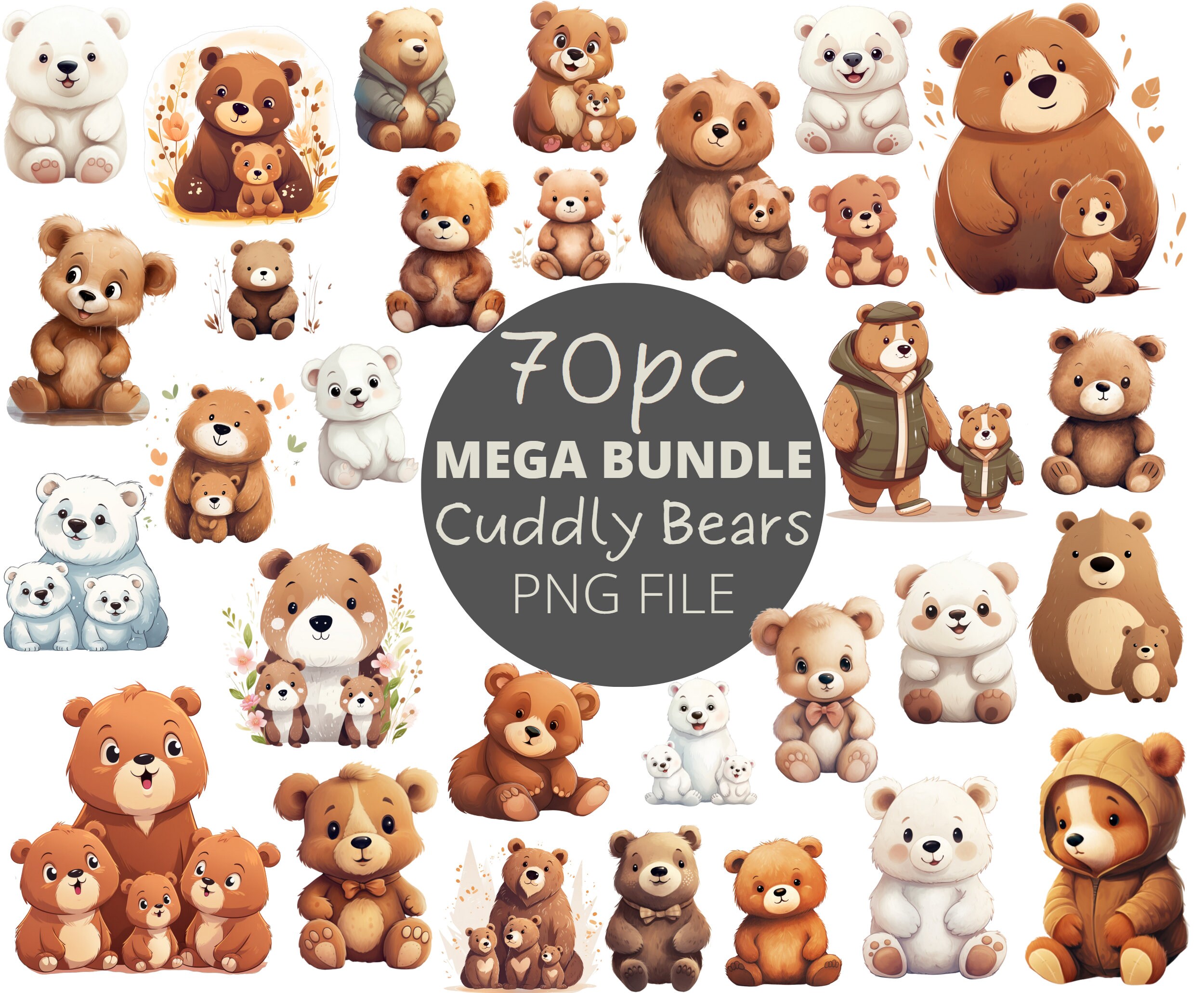 70pc Cute Cuddly Bears PNG Bundle Delightful Drawings of - Etsy