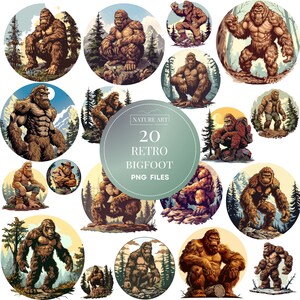 20pc Cartoon Retro Bigfoot PNG Bundle, Sasquatch Yeti Retro Clipart ...