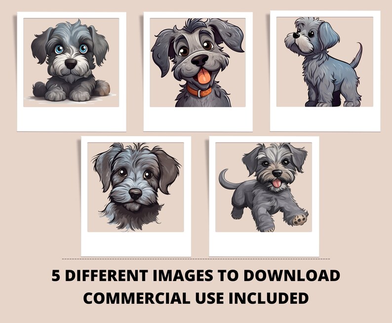5pc Cartoon Gray Schnoodle Dog PNG Bundle Cute Animal POD - Etsy