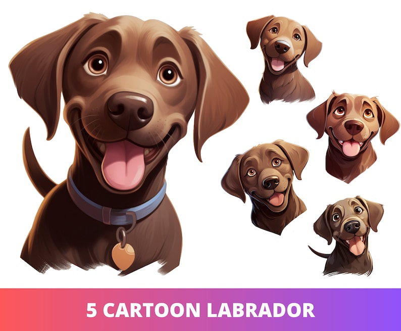 5pc Cartoon Labrador Dog Head PNG Bundle Cute Chocolate Color - Etsy