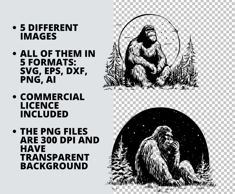 Bigfoot Line Art Svg Png Eps Dxf Ai Bundle Sasquatch - Etsy