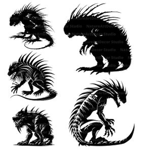 Chupacabara Silhouette Line Art Svg Bundle, Monster Cryptid Clipart ...