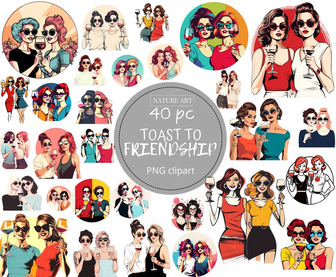 40pc Toast to Friendship PNG Bundle, Retro Friends Clipart, BFF Design ...