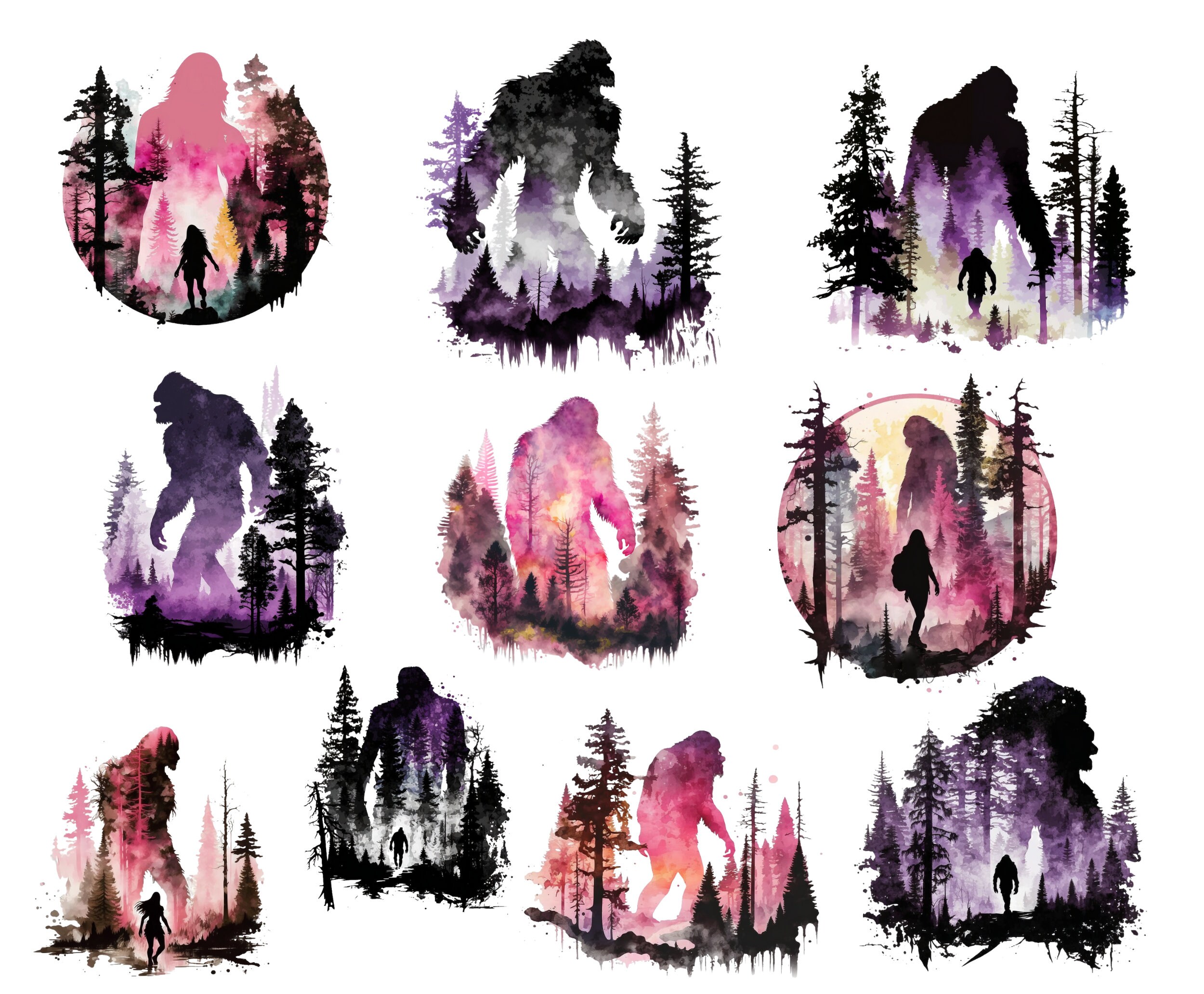 50pc Bigfoot Water Color PNG Bundle Sasquatch Yeti Hiking - Etsy Australia
