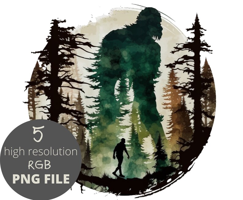 5pc Bigfoot Water Color PNG Bundle, Sasquatch Yeti Hiking Clipart, POD ...