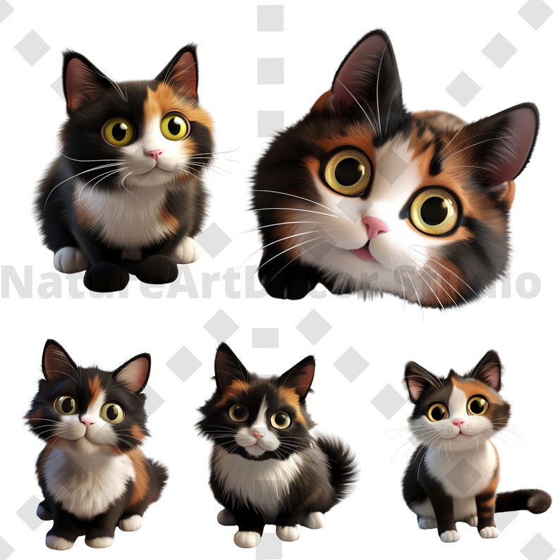 25pc Cute Cartoon Calico Cat PNG Bundle Cute Kitty Animal POD - Etsy