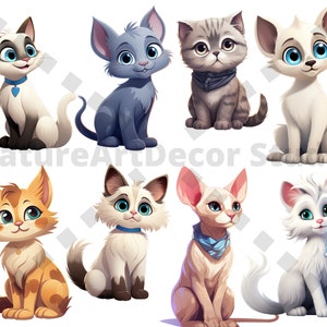 25pc Cute Cartoon Cat PNG Bundle, Cute Kitty Animal POD Allowed Digital ...