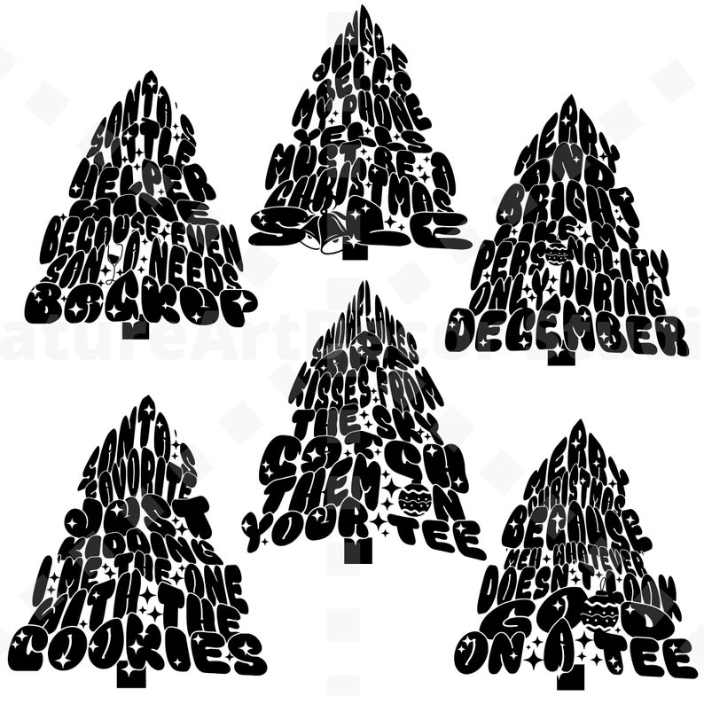 20pc Funny Christmas Text Tree SVG Bundle X-mas Tree Word - Etsy