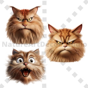 10pc Silly and Grumpy Cat Face Portrait Clipart PNG Bundle, Cute Kitty ...