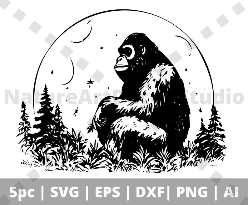 Bigfoot Line Art Svg, Png, Eps, Dxf, Ai Bundle, Sasquatch Yeticlipart ...