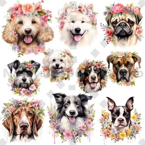 50pc Spring Floral Watercolor Dog PNG Bundle, Dog Lover's POD Allowed ...