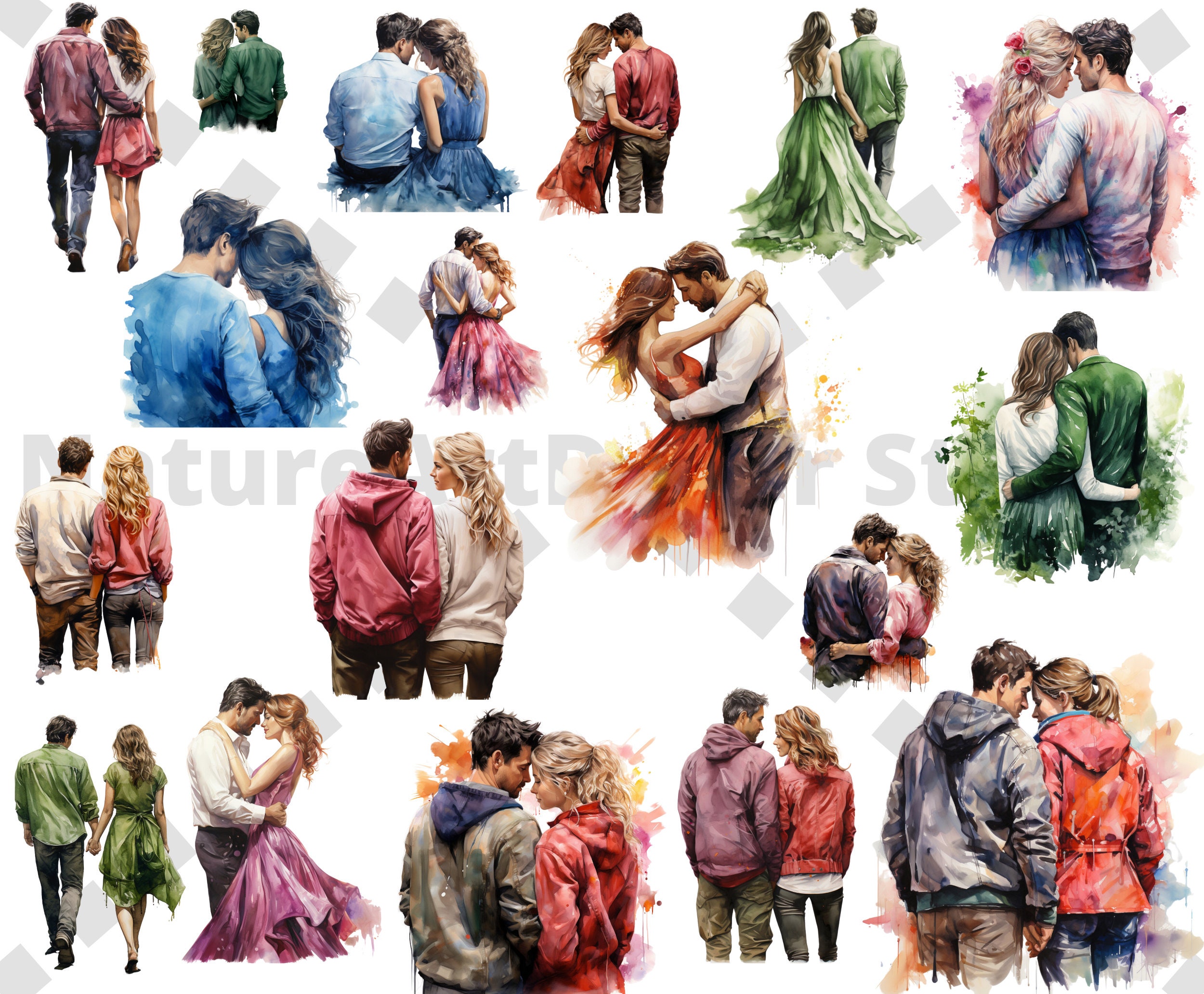 80pc Romantic Couples Mega Watercolor PNG Bundle Love - Etsy