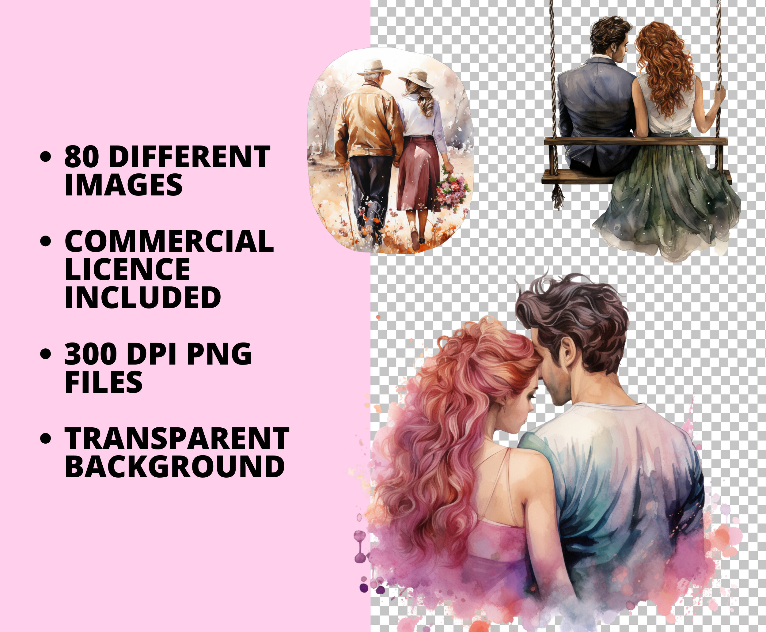 80pc Romantic Couples Mega Watercolor PNG Bundle Love - Etsy
