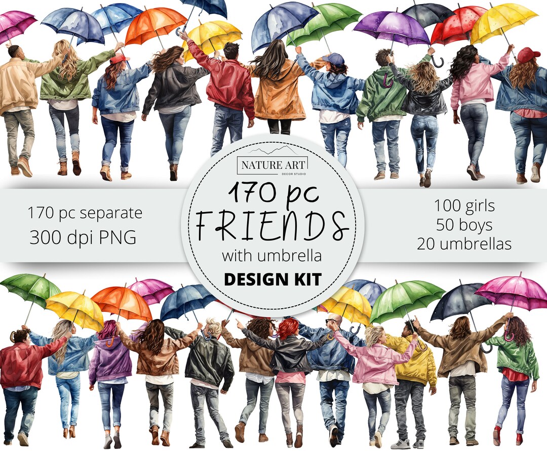 Best Friends Creator Kit With Umbrella, Besties Watercolor PNG Mega ...