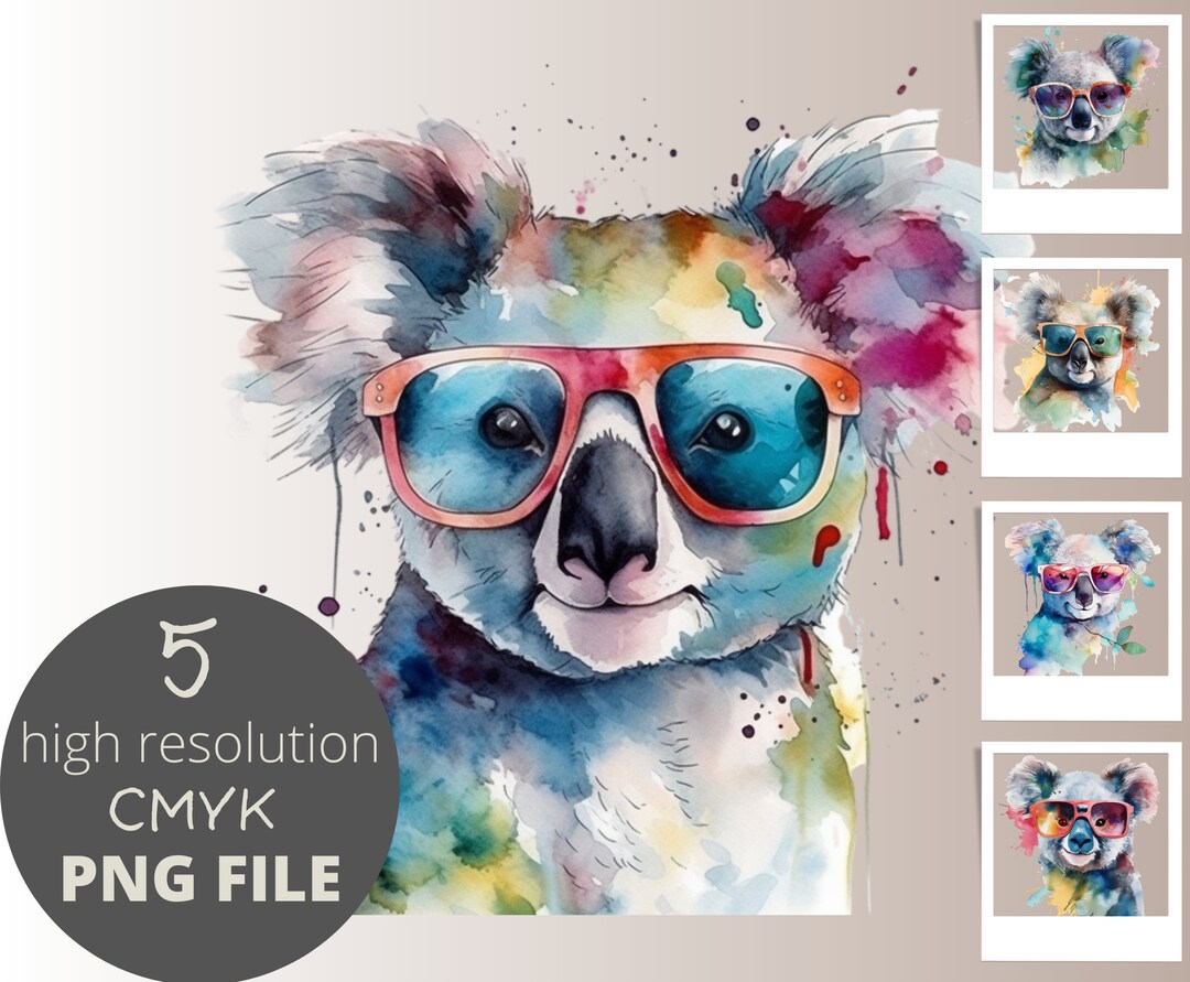 5 Cute Koala Sunglasses Water Color Animal PNG Bundle, Animal Clipart ...