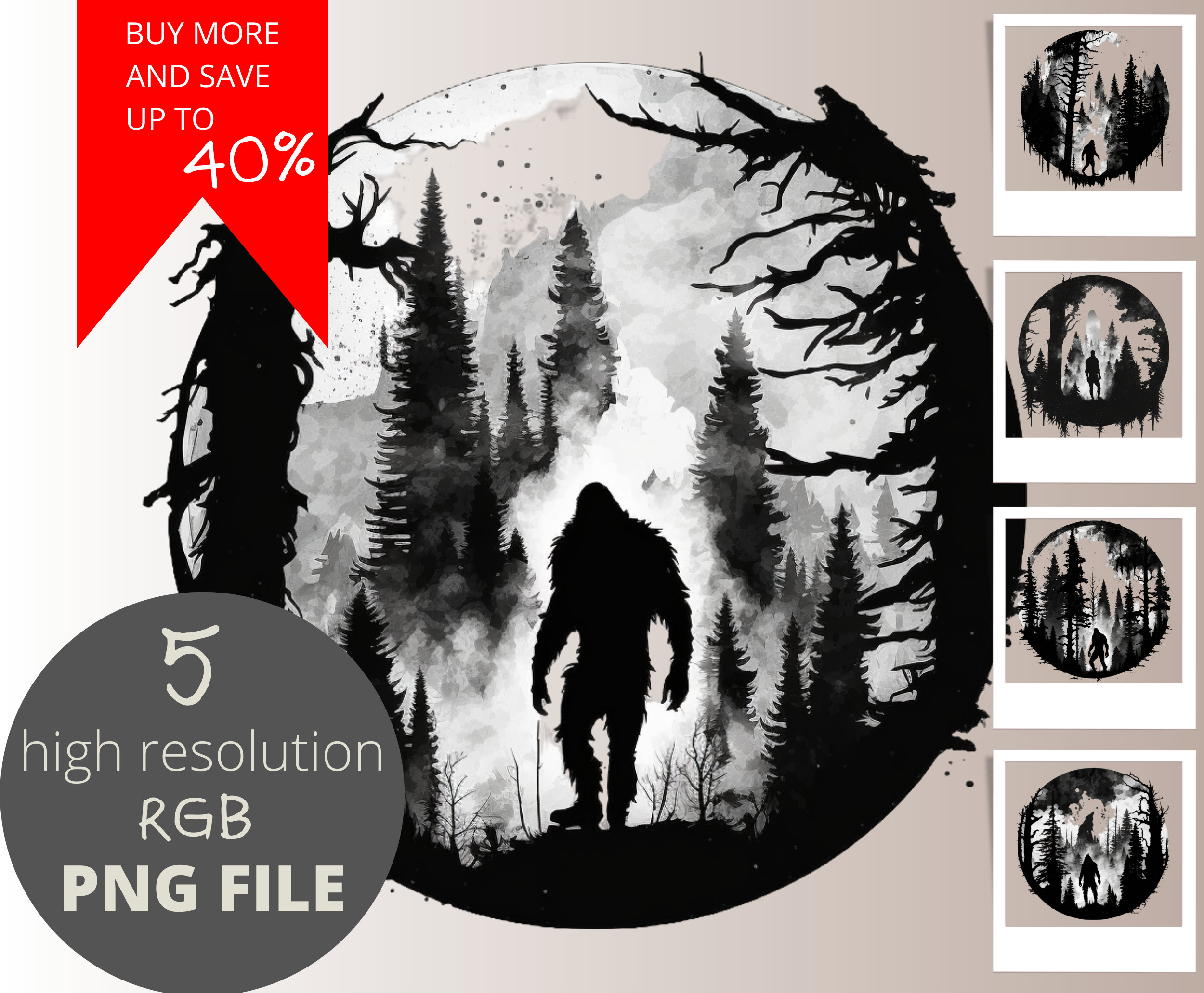 5pc Bigfoot Water Color PNG Bundle Sasquatch Yeti Hiking - Etsy