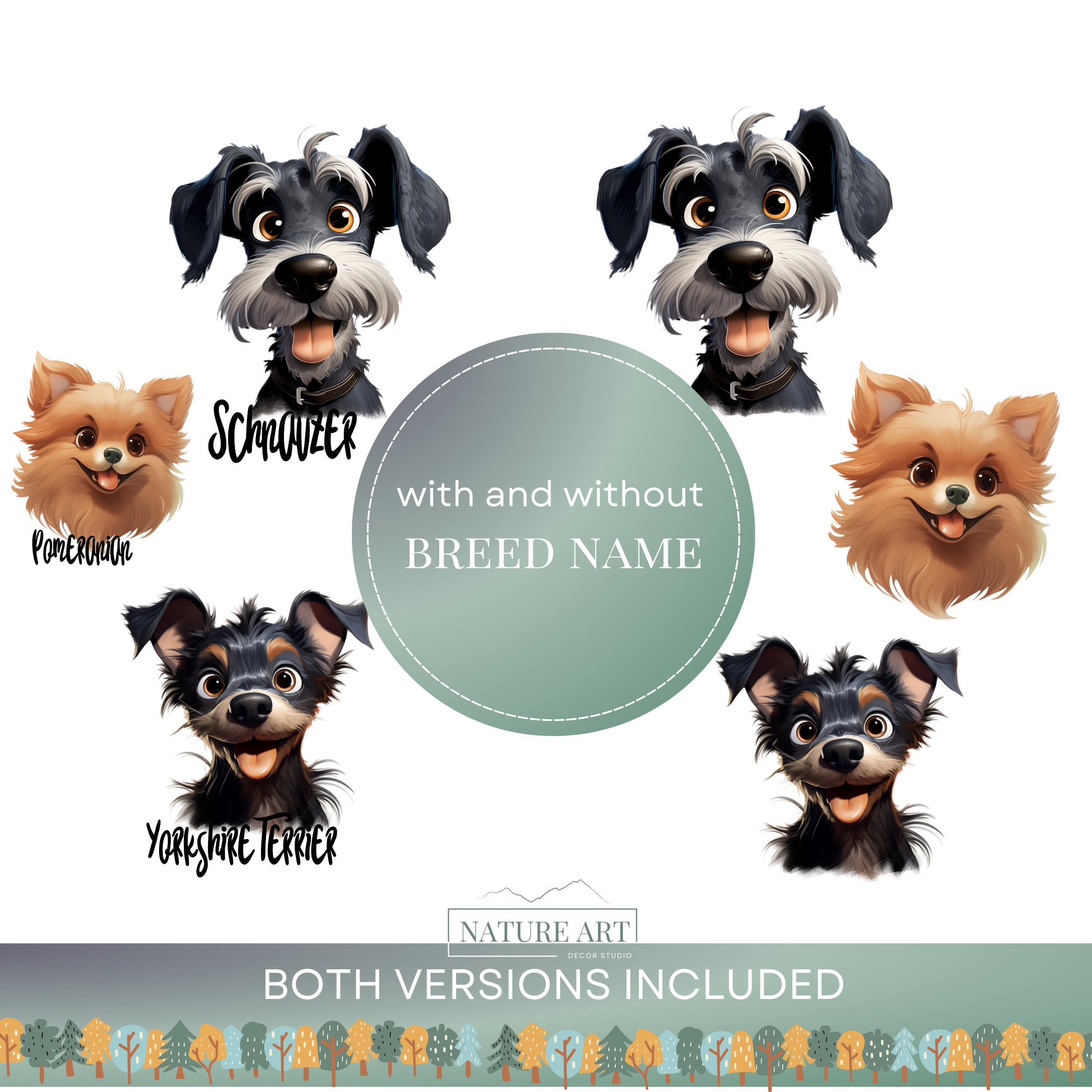35pc Cartoon Dog Head PNG Bundle, Cute Puppy POD Allowed Digital Art ...