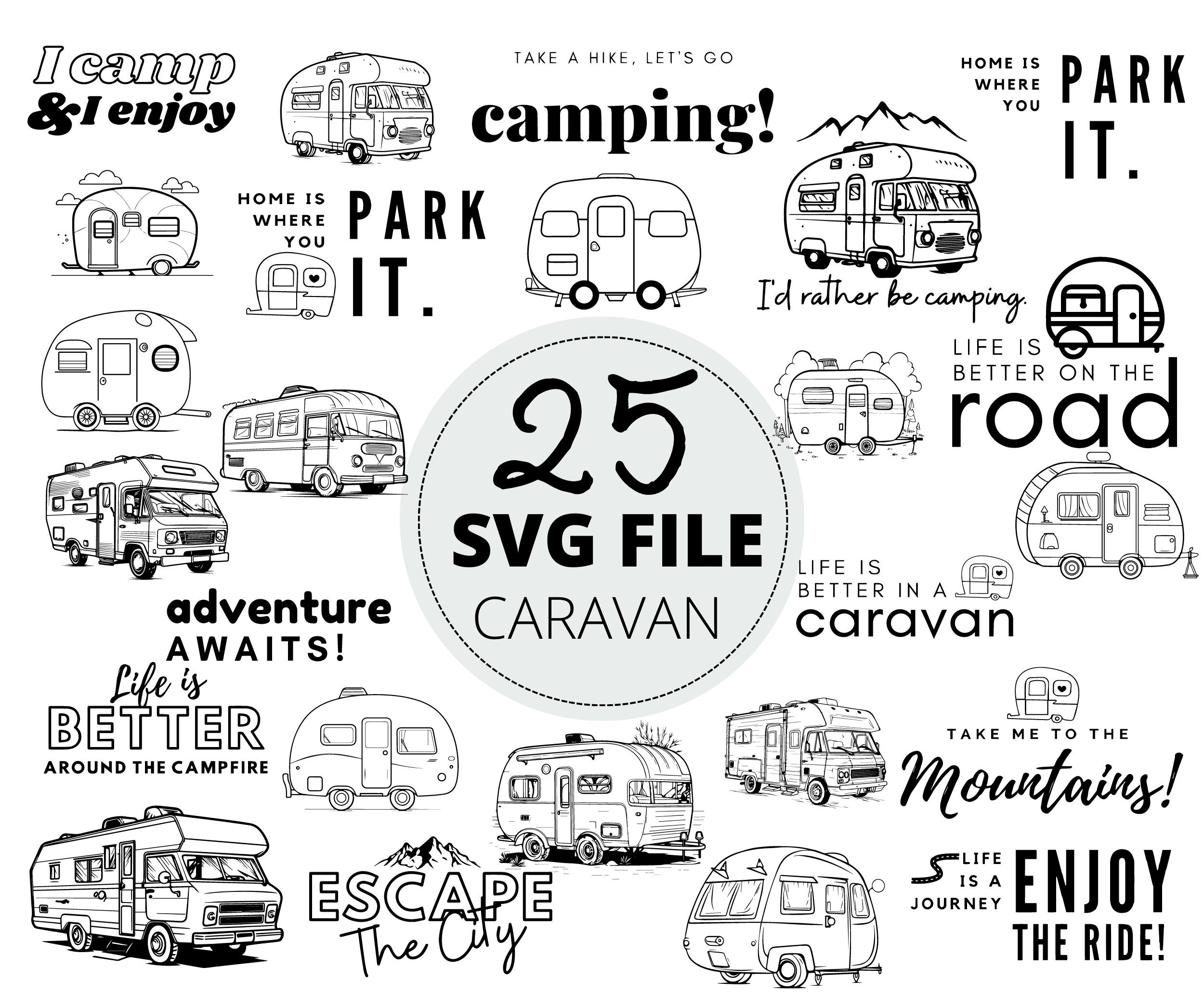 25pc Caravan SVG Bundle, Outdoor Tent Cut Files, Camping Glamping Lover ...