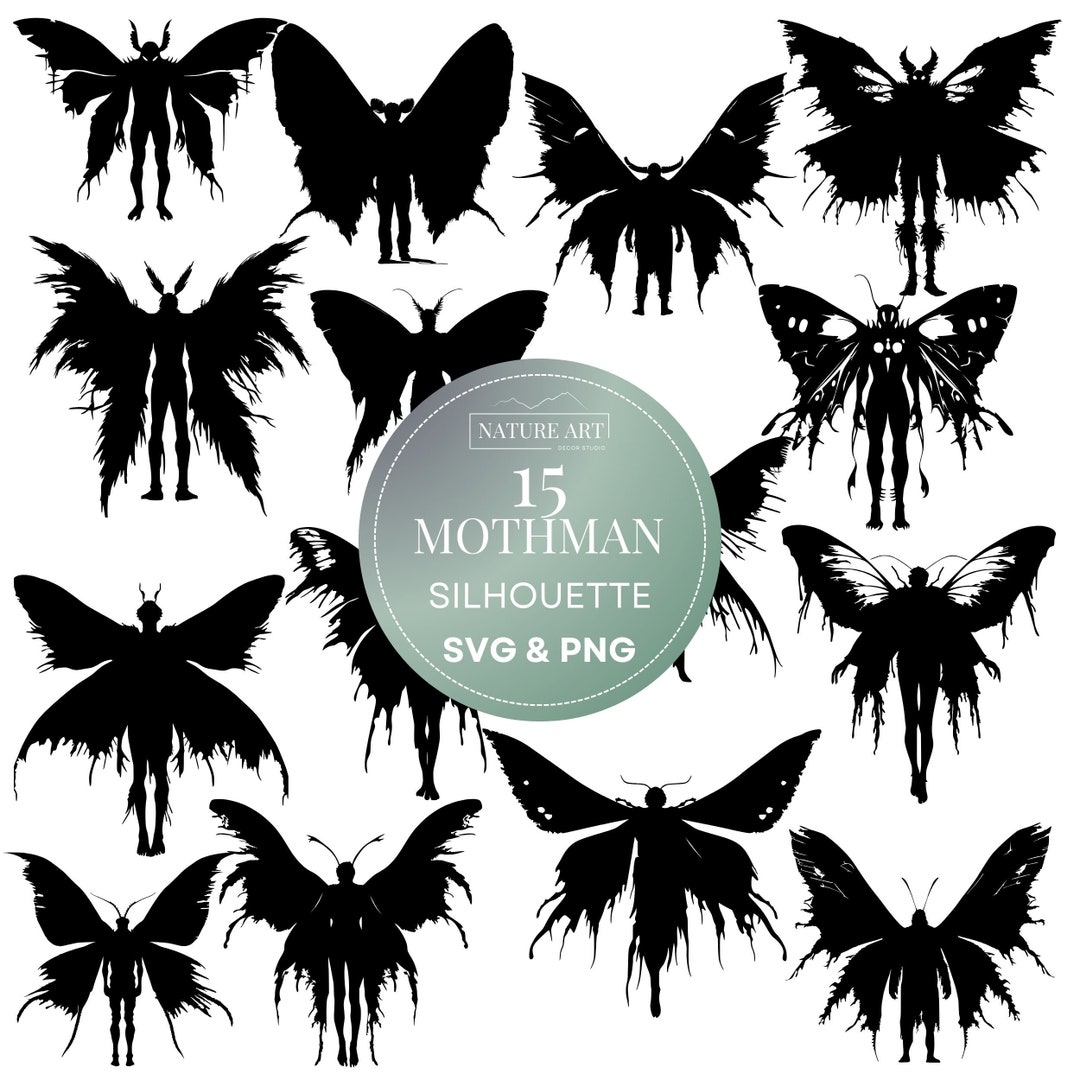 Mothman Silhouette Line Art Svg Bundle, Mothman Monster Cryptid Clipart ...
