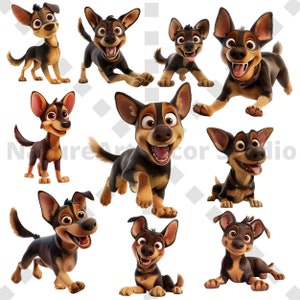 30pc Cartoon Australian Kelpie Dog Clipart PNG Bundle, Cute Dog POD ...