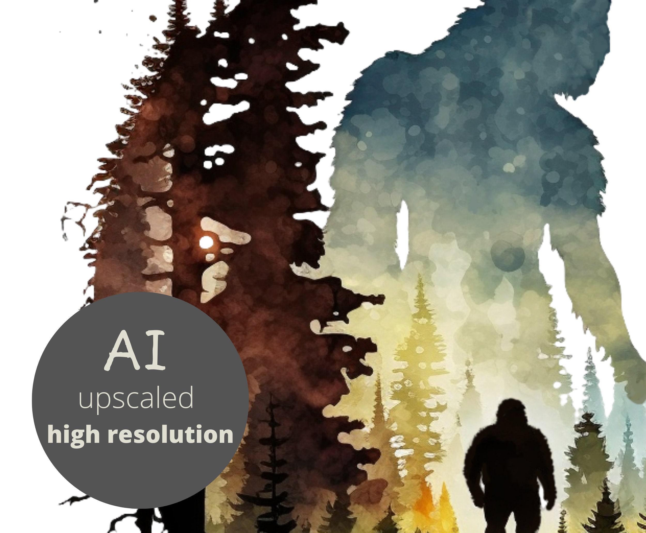 5pc Bigfoot Water Color PNG Bundle Sasquatch Yeti Hiking - Etsy