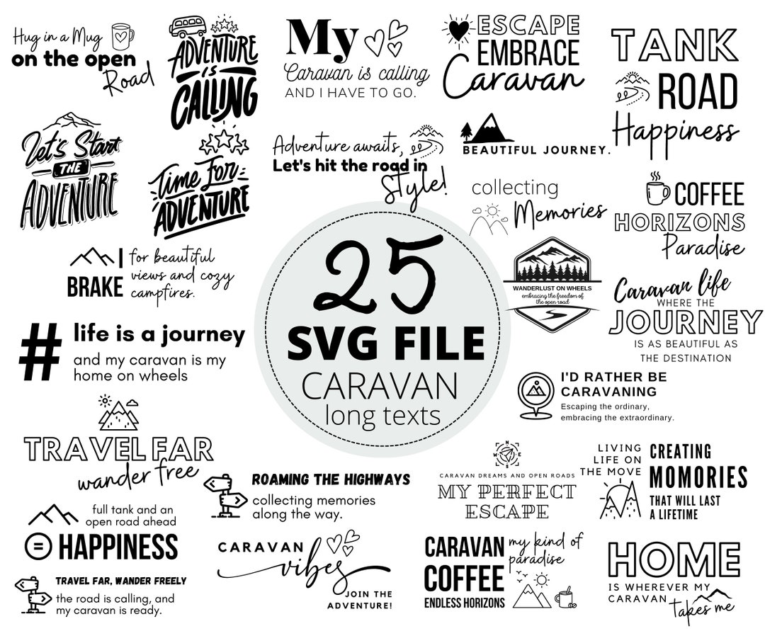 25pc Happy Caravan Text SVG Bundle, Camping Cut Files, Outdoor Camping ...