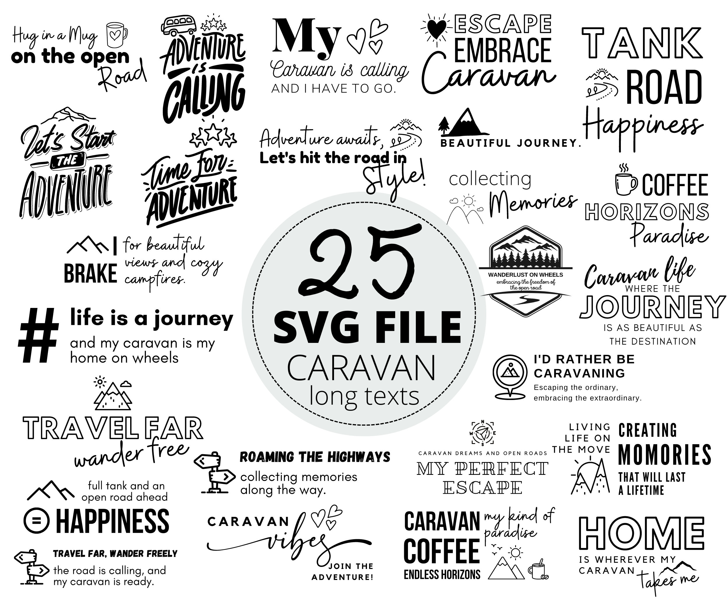 25pc Happy Caravan Text SVG Bundle, Camping Cut Files, Outdoor Camping ...