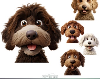 5pc Cartoon Cockapoo Dog Head PNG Bundle, Cute Puppy POD Allowed ...