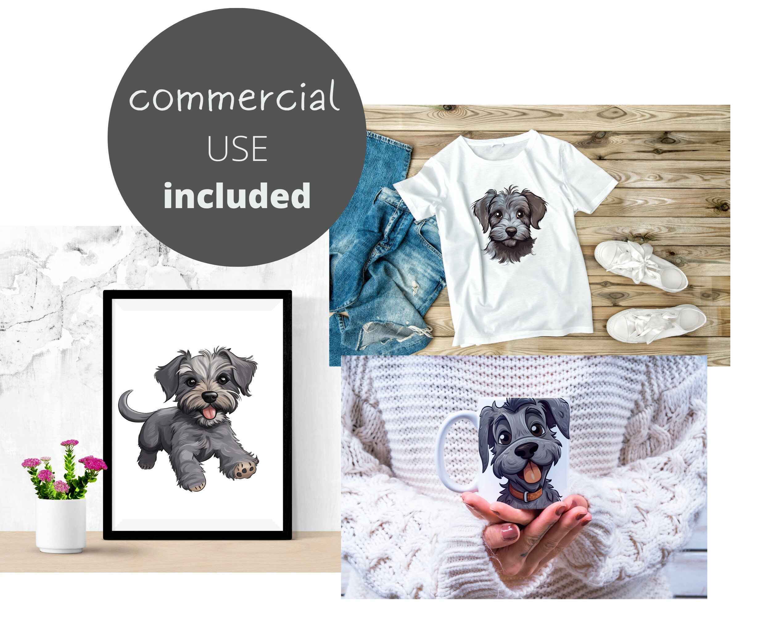 5pc Cartoon Gray Schnoodle Dog PNG Bundle Cute Animal POD - Etsy
