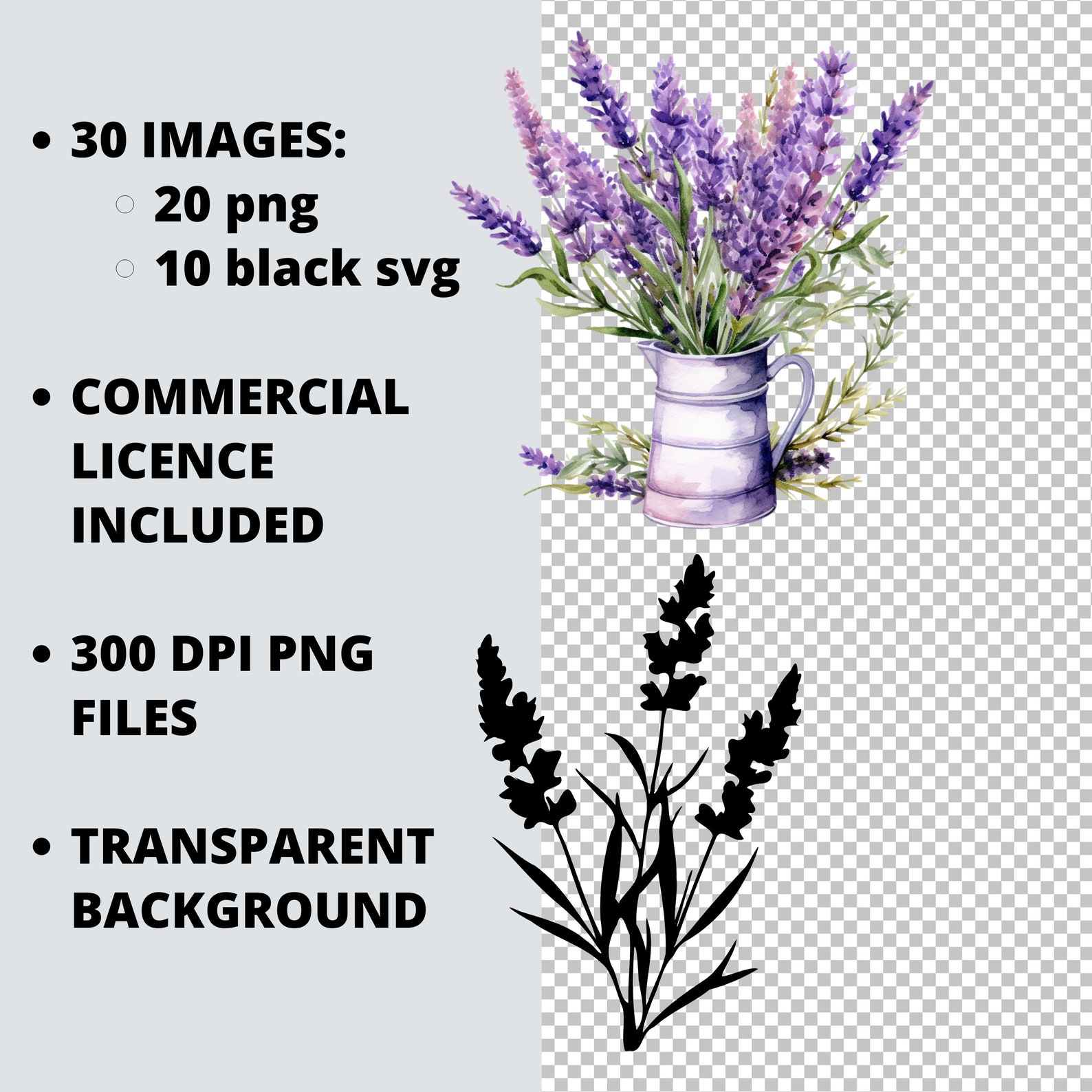 30pc Watercolor Lavender PNG Bundle, Water Color Floral Clipart ...