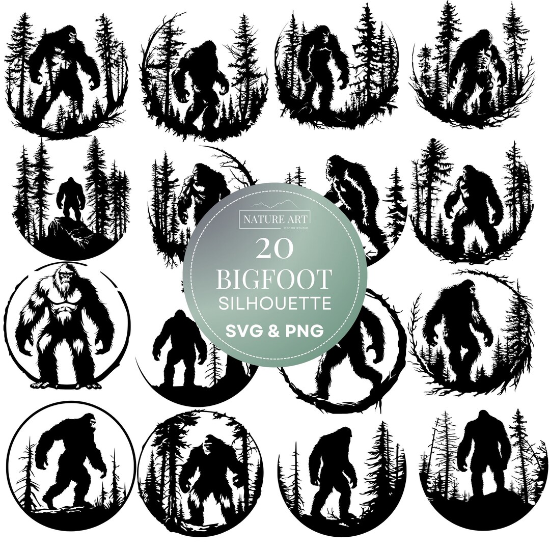 Bigfoot Silhouette Line Art Svg Bundle, Yeti, Sasquatch Cryptid Clipart ...