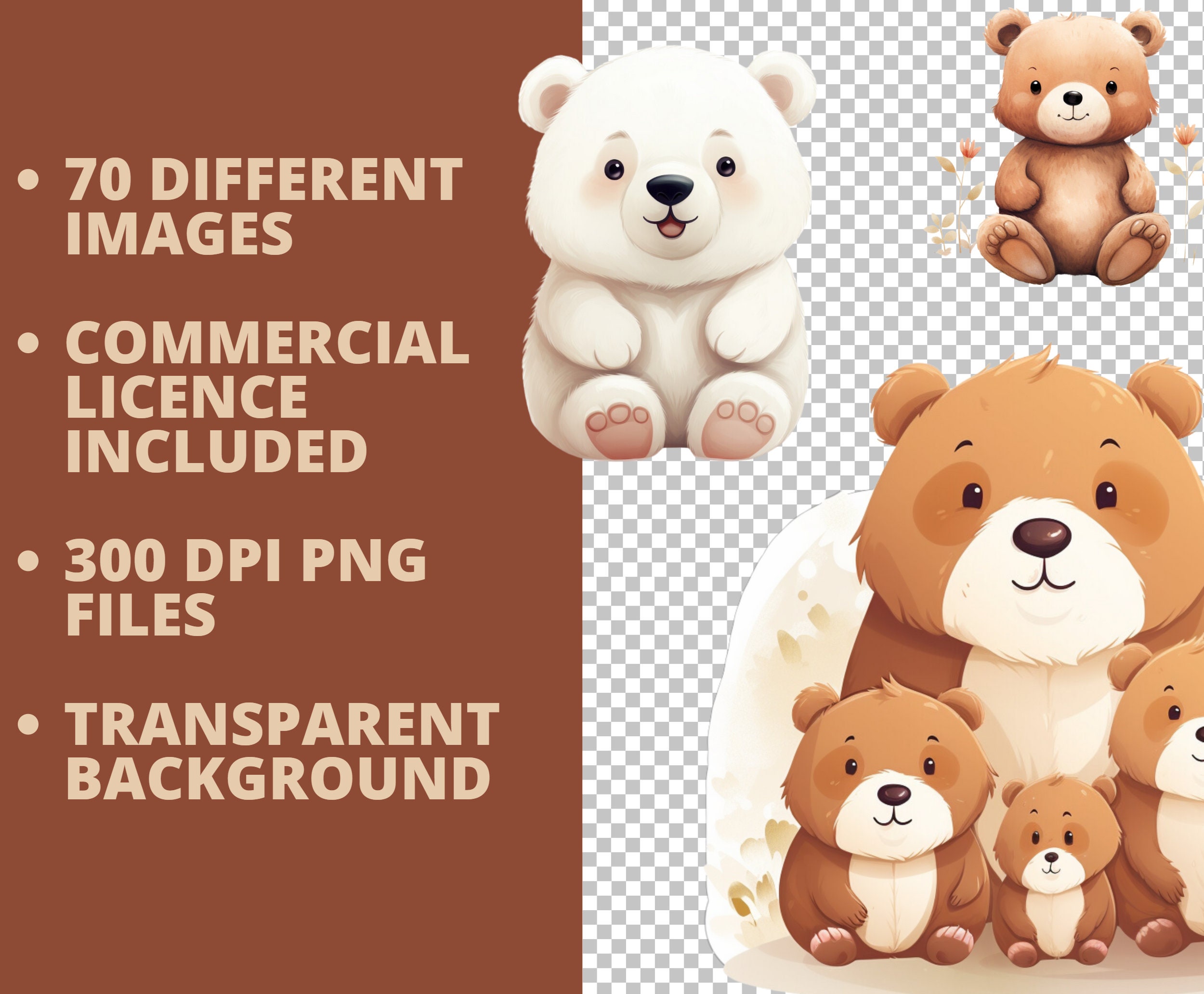 70pc Cute Cuddly Bears PNG Bundle Delightful Drawings of - Etsy