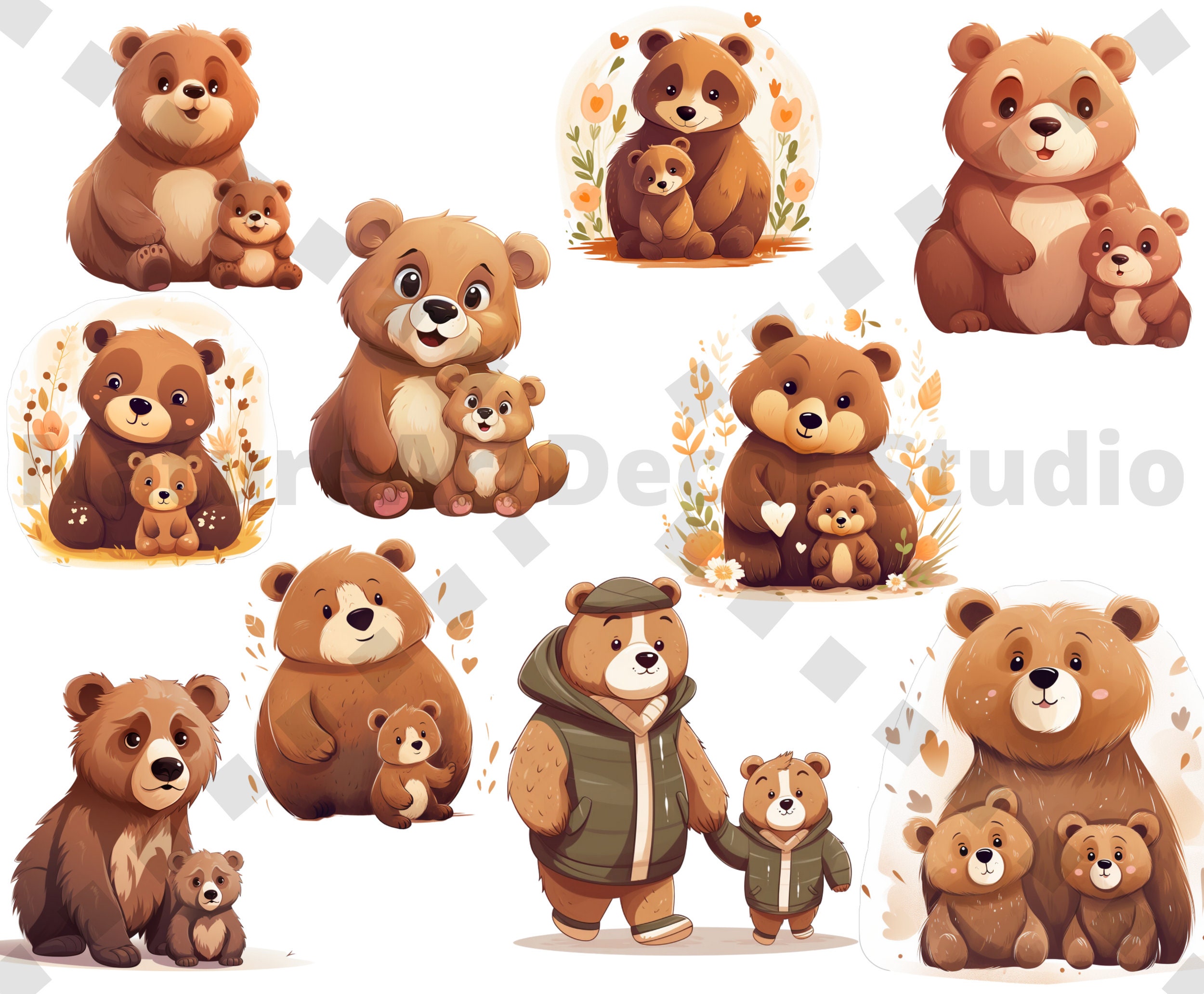 70pc Cute Cuddly Bears PNG Bundle Delightful Drawings of - Etsy
