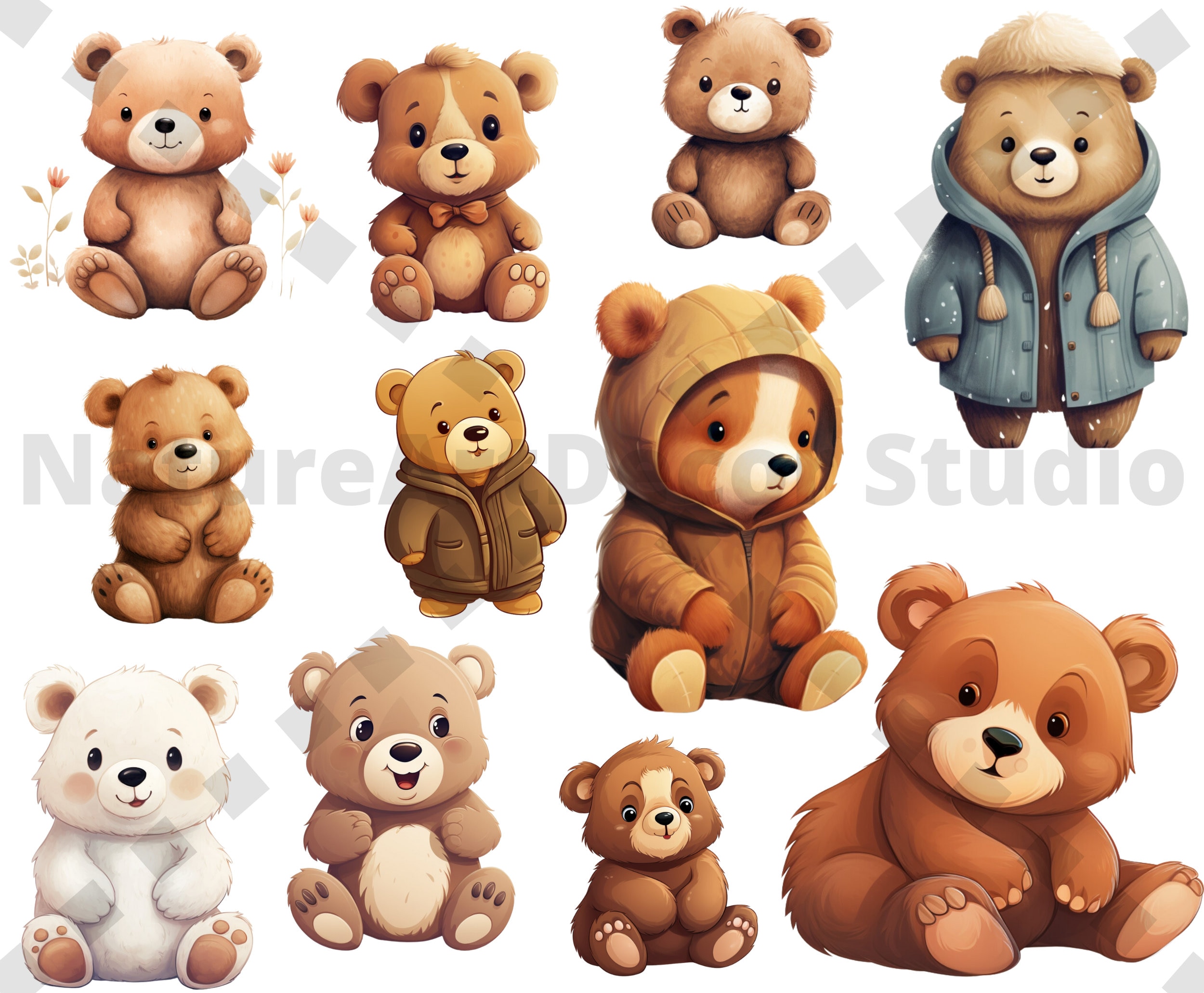 70pc Cute Cuddly Bears PNG Bundle Delightful Drawings of - Etsy