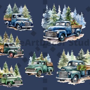 25pc Watercolor Winter Trucks PNG Bundle, Winter Pine Forest Allowed ...