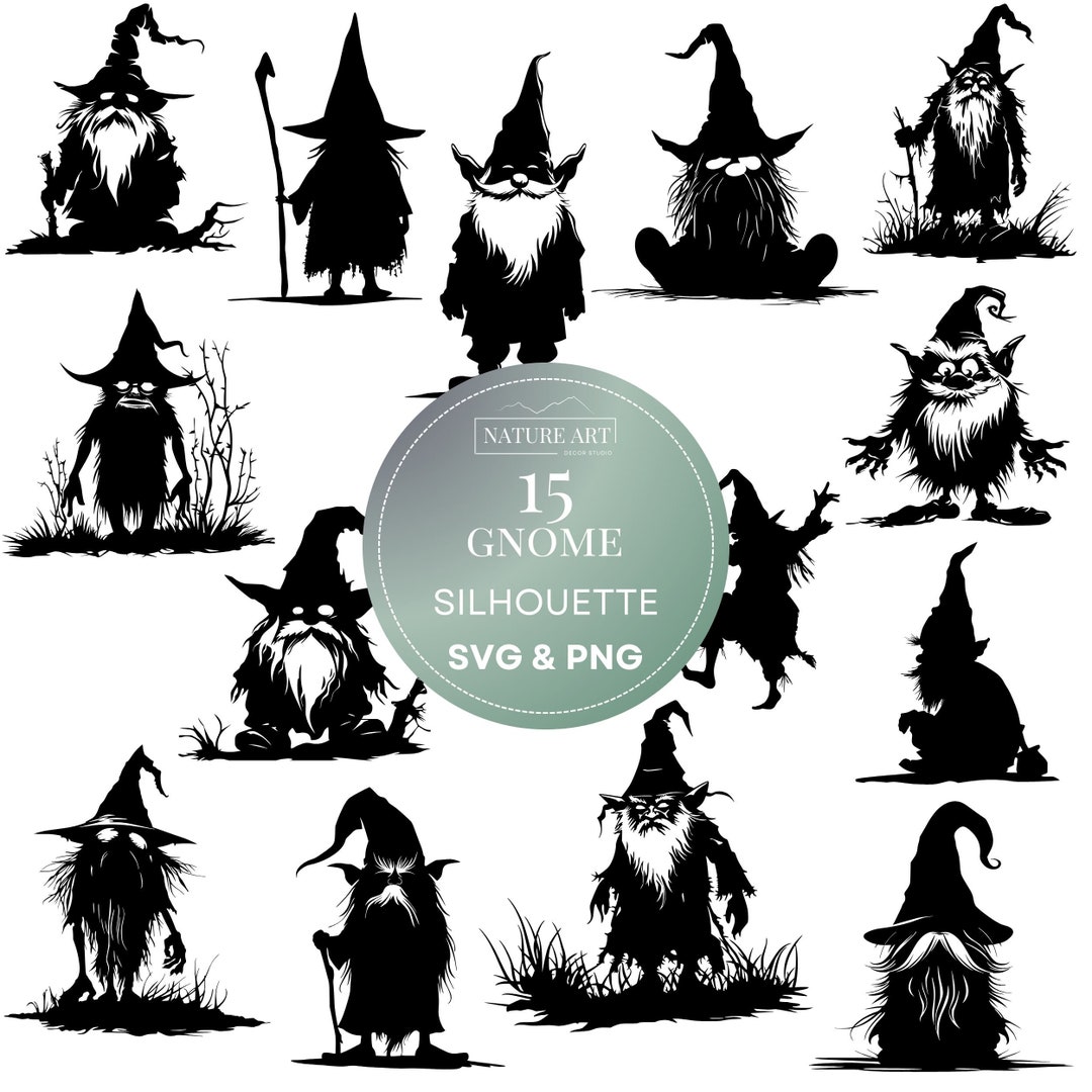 Gnome Silhouette Line Art Svg Bundle, Little Monster Cryptid Clipart ...