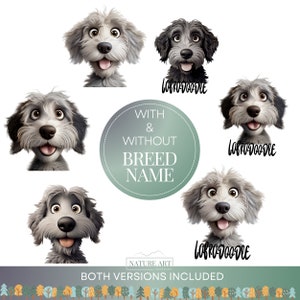 5pc Cartoon Labradoodle Dog Face Portrait Clipart PNG Bundle, Cute Dog ...