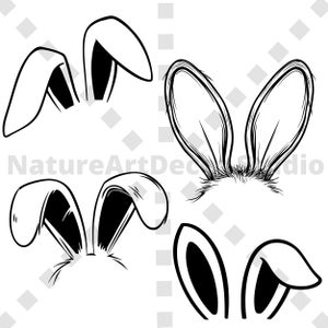 12pc Bunny Ears SVG Bundle, Cute Bunny Ears Clipart, Black and White ...