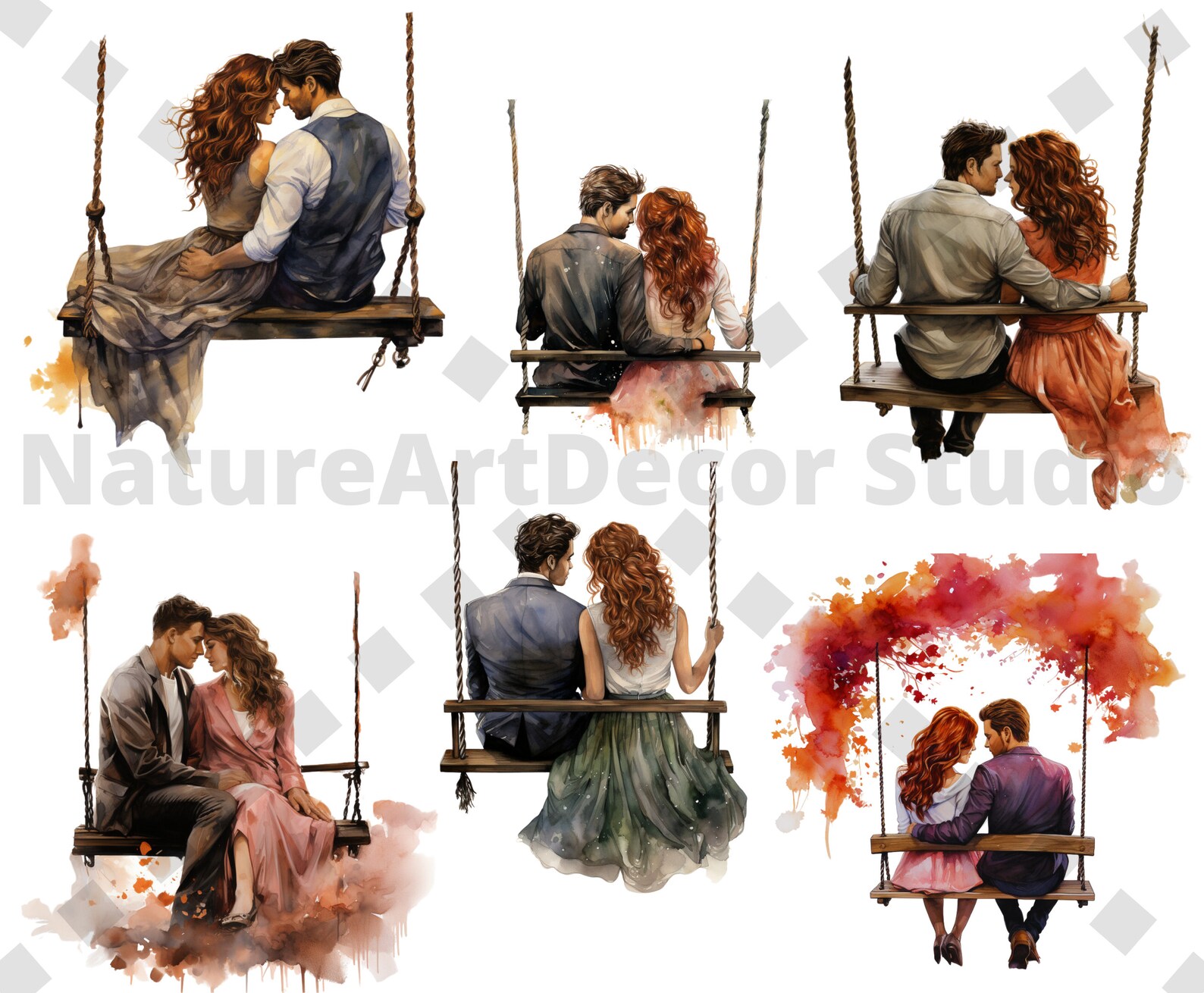 80pc Romantic Couples Mega Watercolor PNG Bundle Love - Etsy